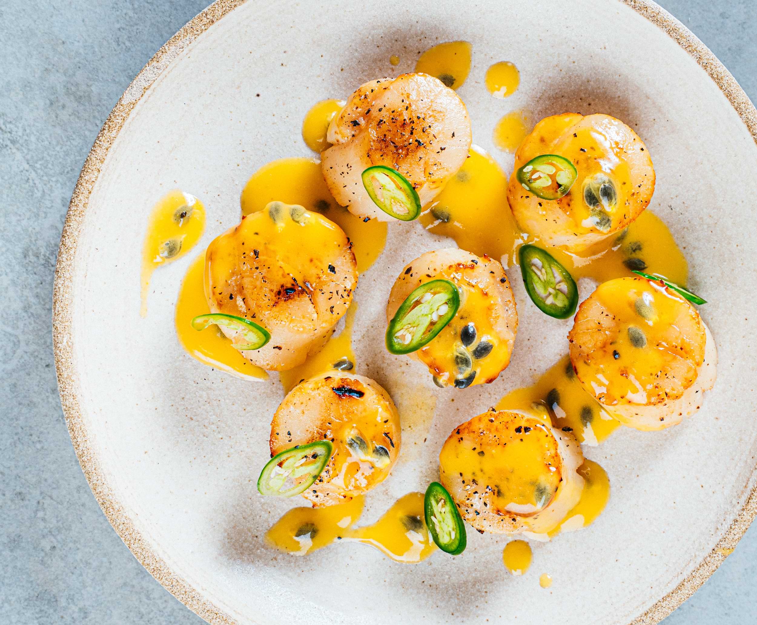 Seared Scallops With Citrus & Passion Fruit Reduction – PureFish